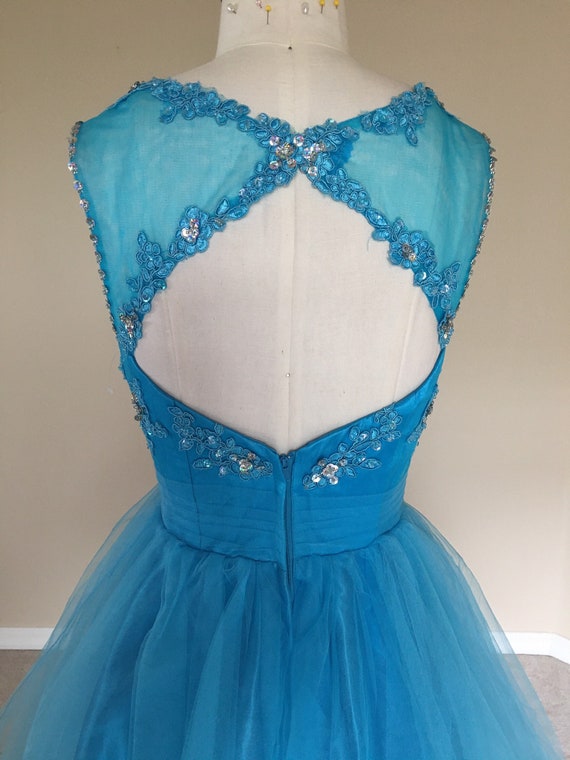 Turquoise mini tulle, prom dress, prom, homecoming, s… - Gem
