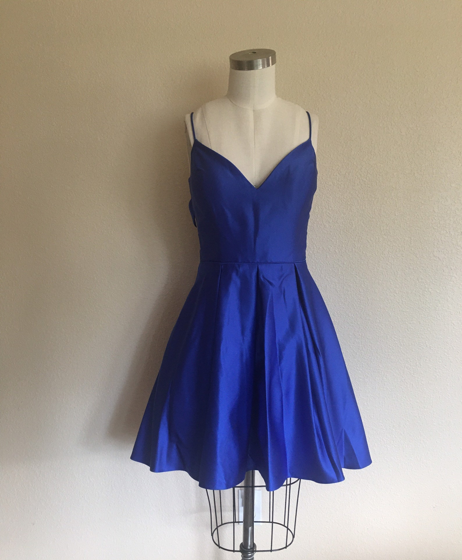 Royal Blue Mini Prom Dress, Juniors Dress, Party Dress, Satin Blue ...