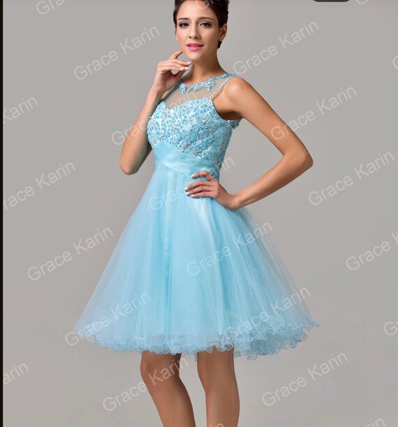 Turquoise mini tulle, prom dress, prom, homecoming, s… - Gem