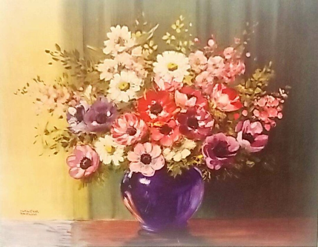 Walter Taylor Flowers in Blue Vase Lithograph | Museum Vintage Prints ...