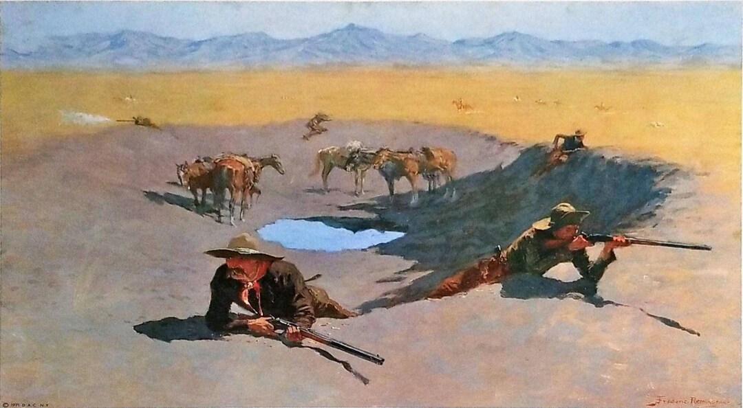 Frederic Remington Fight for the Waterhole 1901 Vintage Lithograph - Etsy