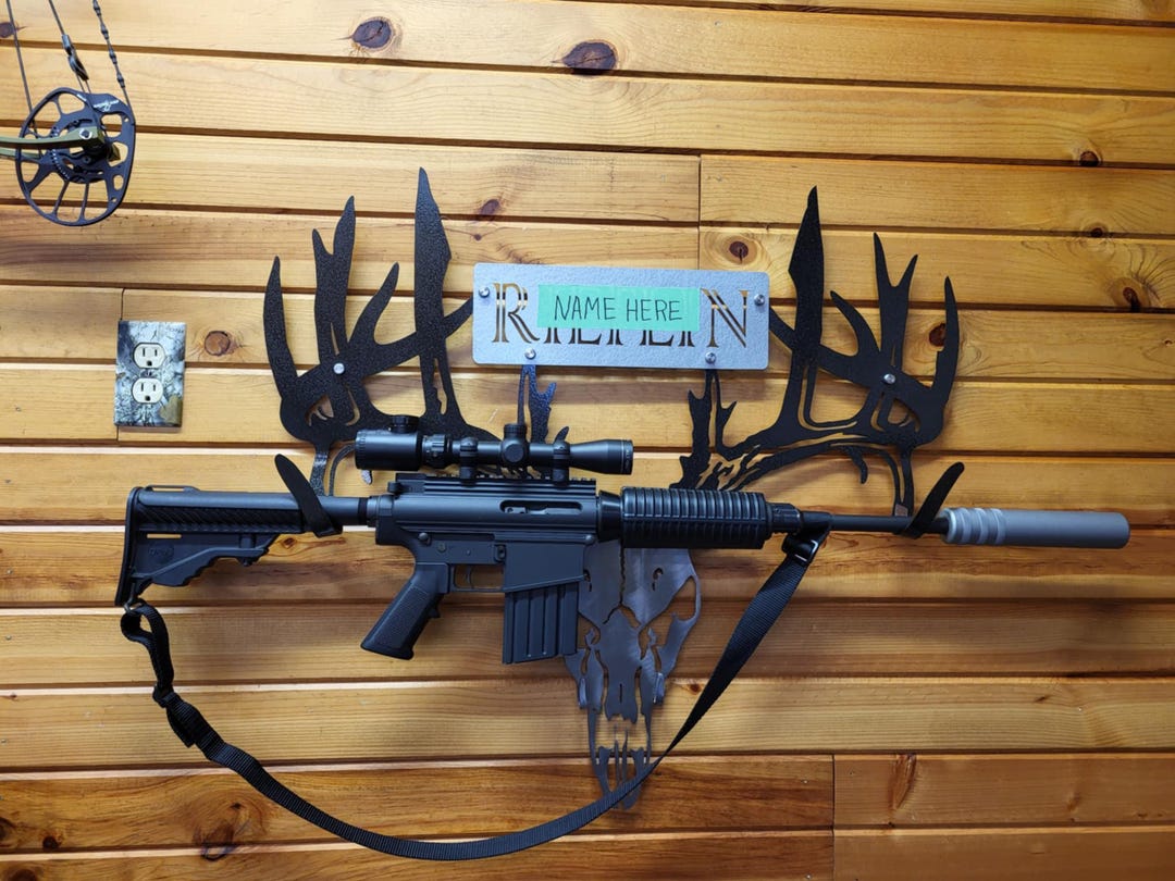 Deer Skull Rifle or Shotgun Gun Rack, Euro Mount, Custom Name or Logo ...