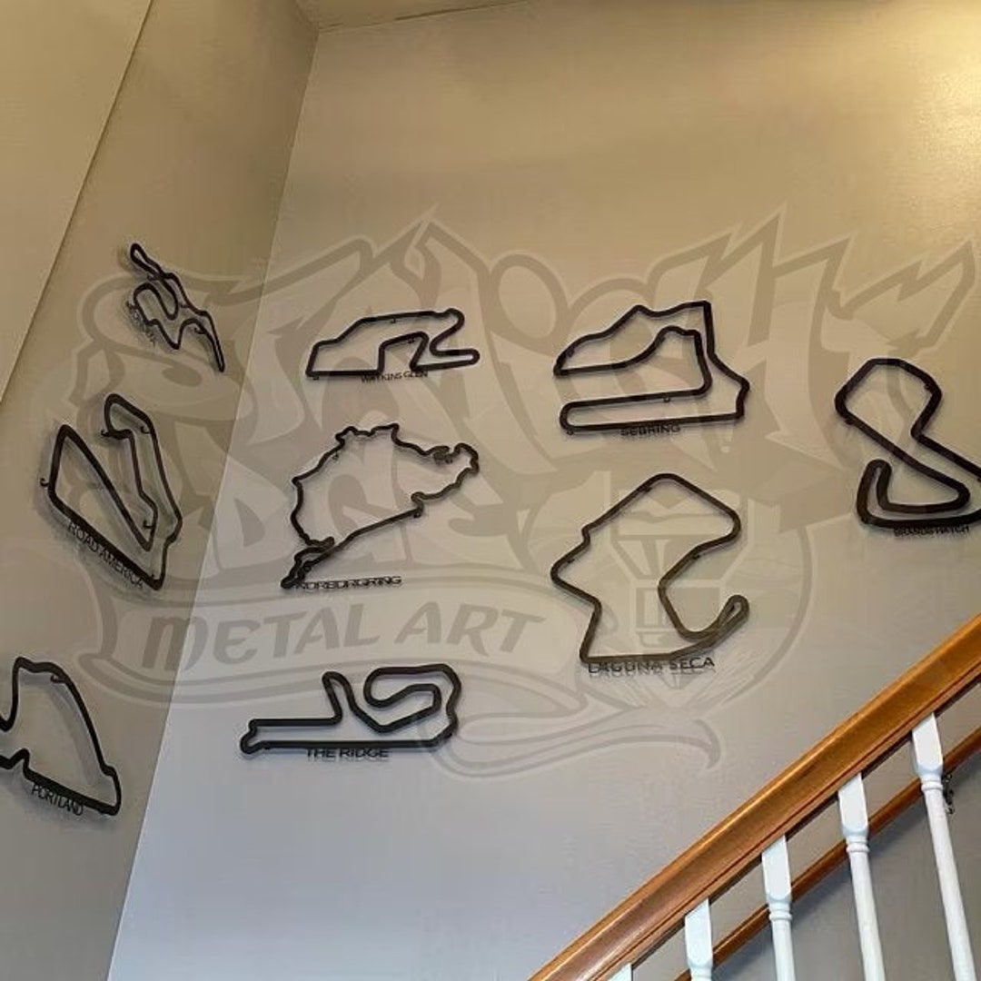 Metal Race Track Art Handmade in WI With Magnetic Fasteners, Man Cave ...