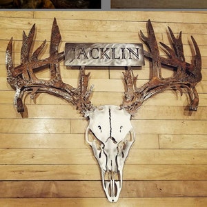 Deer Skull Rifle or Shotgun Rack Custom name or logo | Etsy