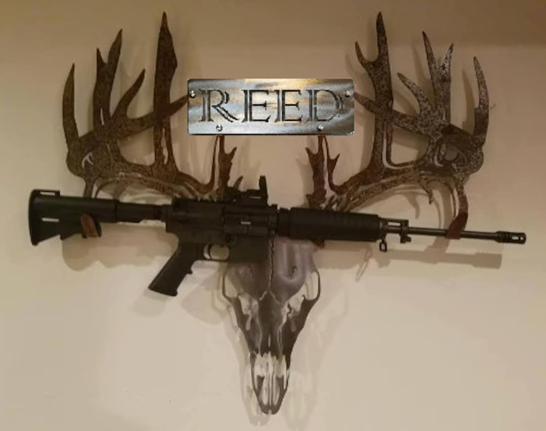 Deer Skull Rifle or Shotgun Rack, Custom Name or Logo Integration ...