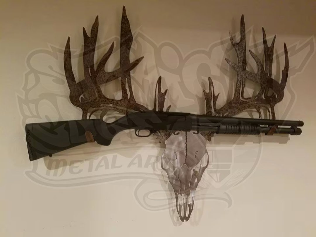 Deer Skull Rifle or Shotgun Rack, Custom Name or Logo Integration ...