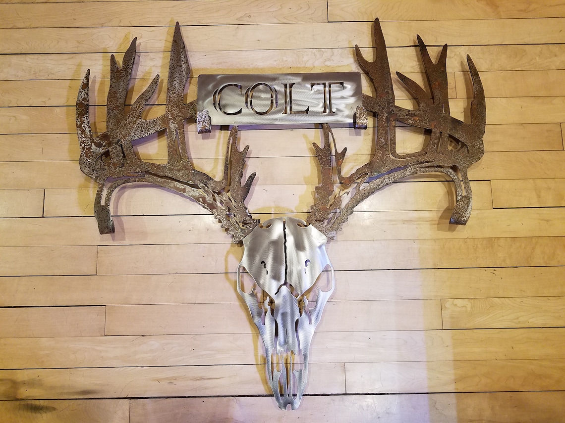 Deer Skull Rifle or Shotgun Rack Custom name or logo | Etsy