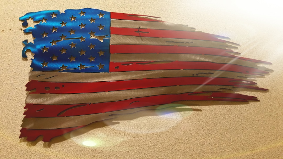 Tattered American Flag Metal Sign: Handmade Patriotic Wall Art (24 ...