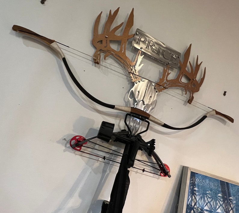 Custom Metal Deer Skull Bow Rack: Crossbow Holder, Compound Bow ...