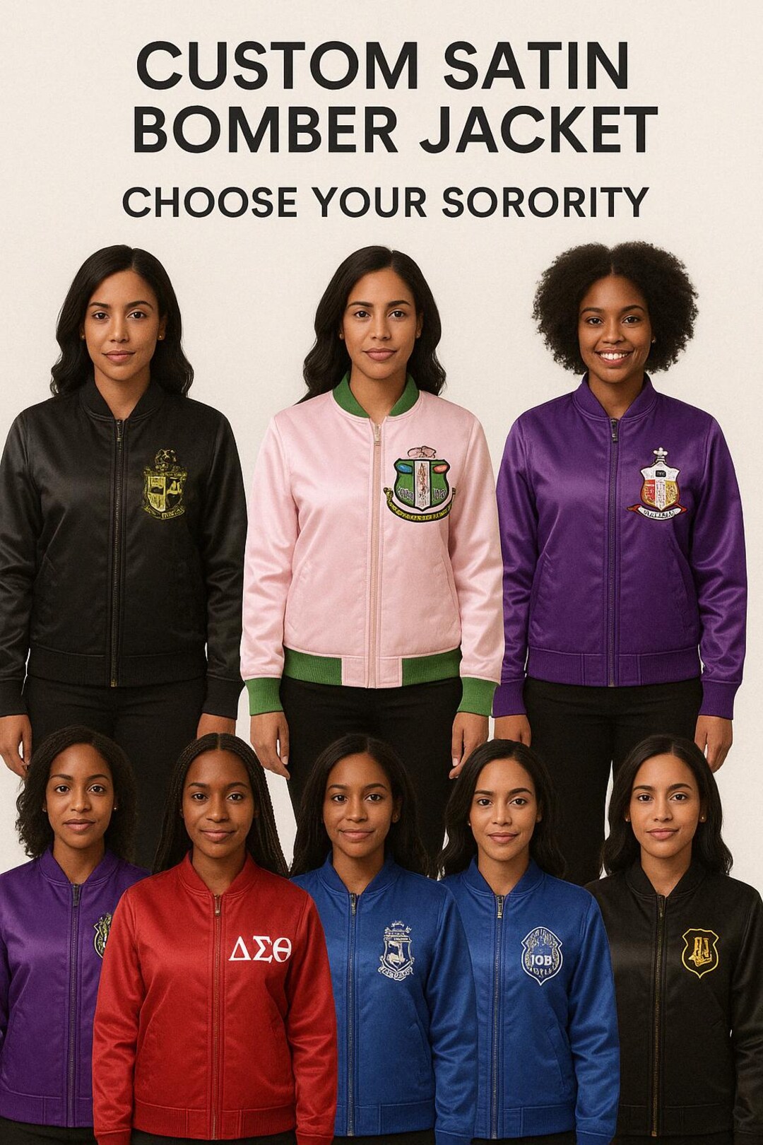 Custom Embroidered Satin Sorority Jacket – Greek Letter Design - Etsy
