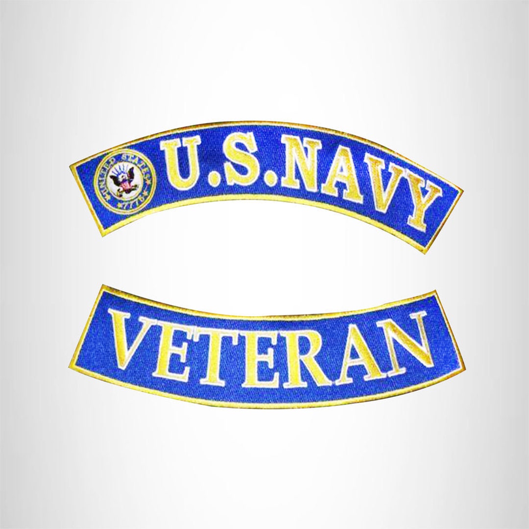 Blue U.s Navy Veteran Iron on 2 Large Back Patches Rockers for Biker ...