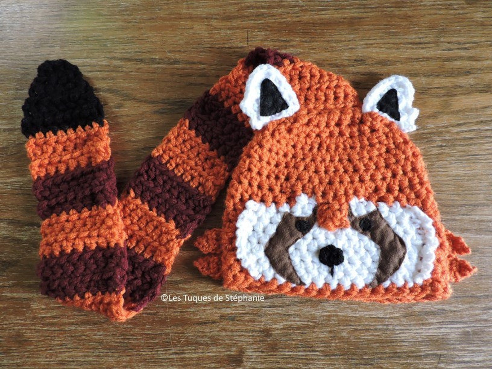 Crocheted Red Panda hat LINED white fleece and its tail serves | Etsy