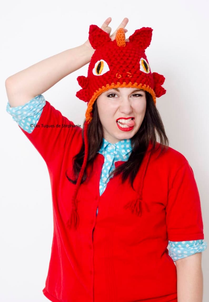 Crocheted Dragon Hat LINED White Fleece CUSTOM Earflap Hat - Etsy