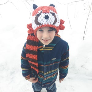 Crocheted Red Panda Hat LINED White Fleece and Its Tail Serves as a ...