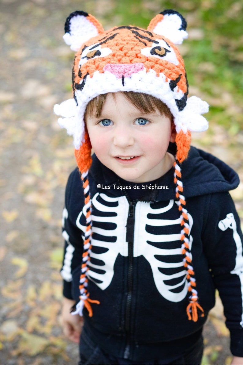 Crocheted Tiger Hat LINED White Fleece CUSTOM, Wild Animal Hat With ...