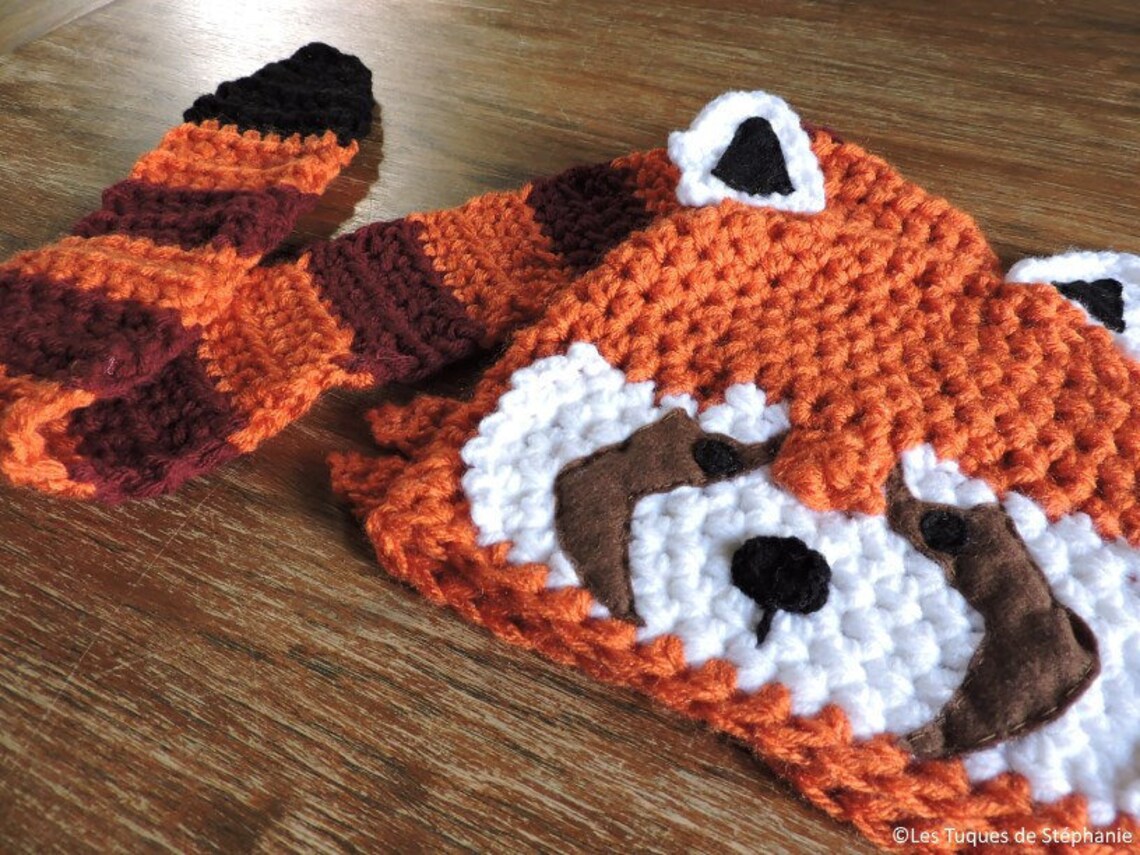 Crocheted Red Panda hat LINED white fleece and its tail serves | Etsy