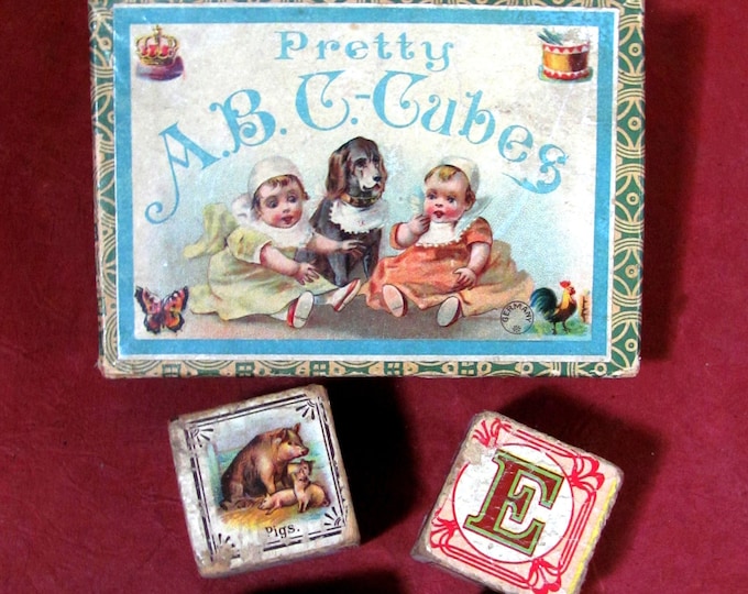 FOR Nyda/pretty A.B.C. Cubes Pictorial Lithograph Wooden Blocks Birds ...