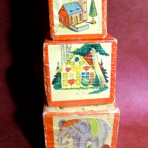 Stacking & Nesting Blocks 5 Charming Lithograph Covered Wood Blocks WF ...