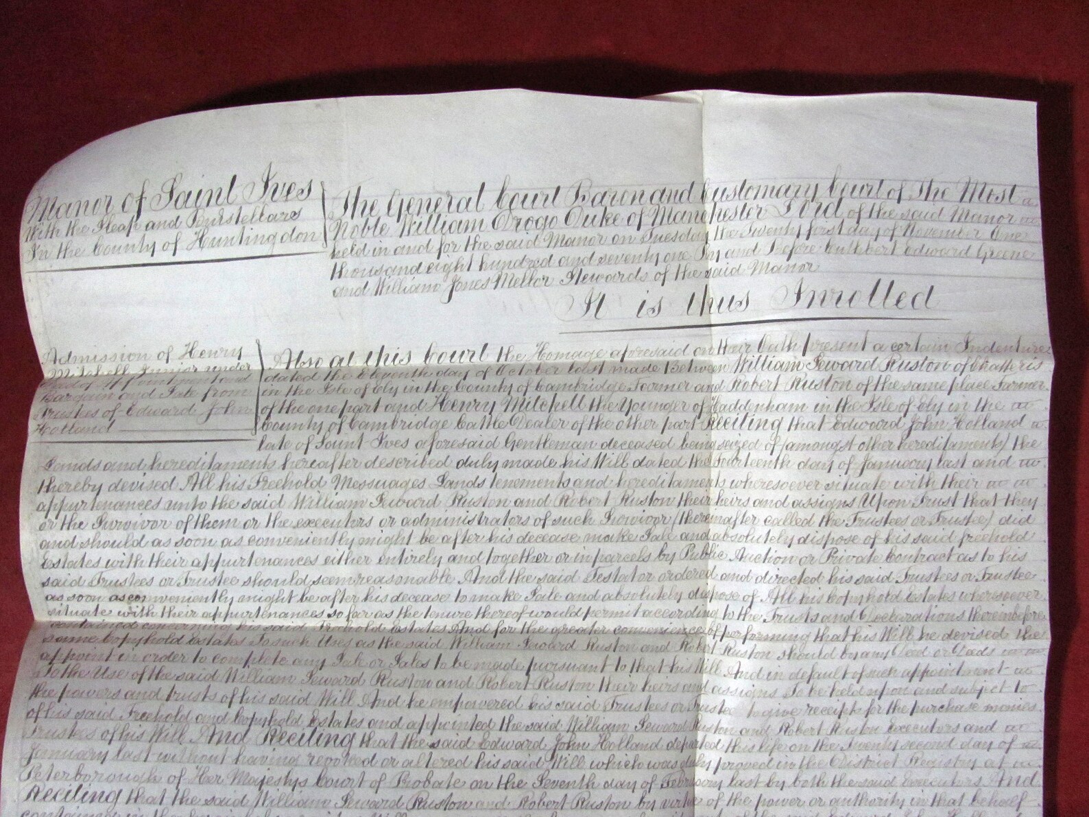 Antique 1871 Deed Legal Document Manor of Saint Ives Henry | Etsy