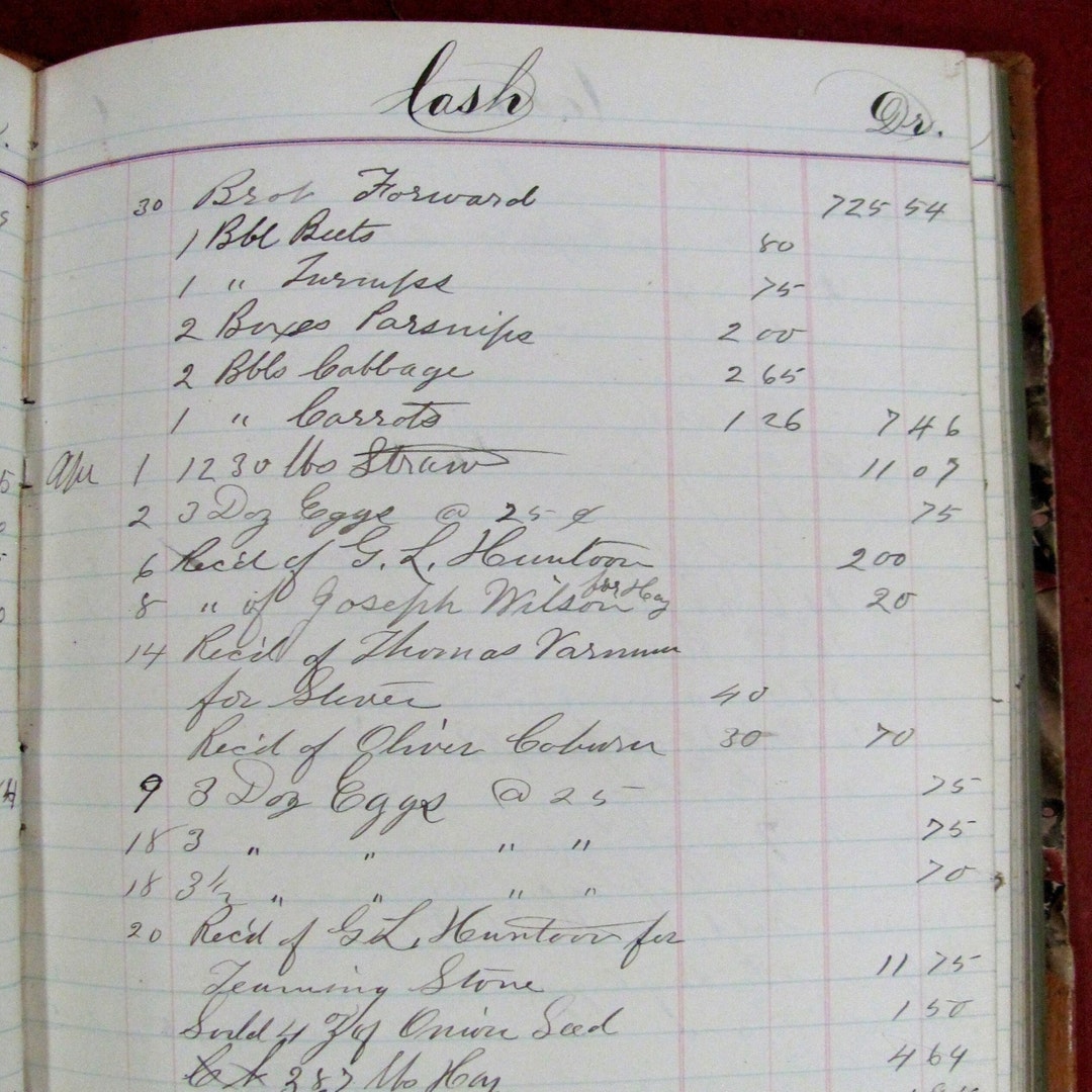 Antique Account Ledger Book Handwritten Entries Cash Paid Sundries ...