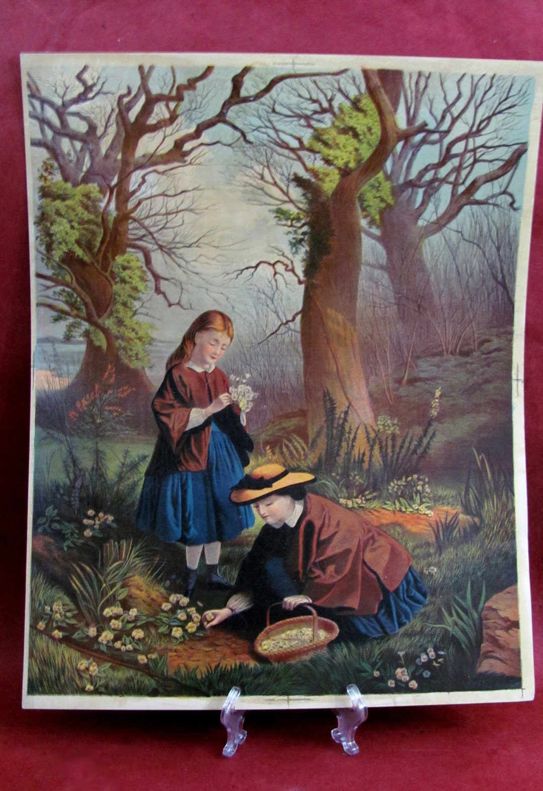 Gathering Spring Flowers Chromolithograph by Fredrick Gleason Co ...