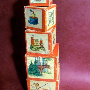 Stacking & Nesting Blocks 5 Charming Lithograph Covered Wood Blocks WF ...