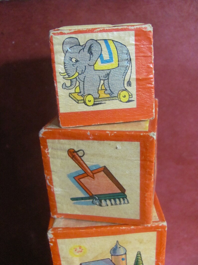 Stacking & Nesting Blocks 5 Charming Lithograph Covered Wood Blocks WF ...