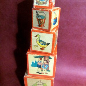 Stacking & Nesting Blocks 5 Charming Lithograph Covered Wood Blocks WF ...
