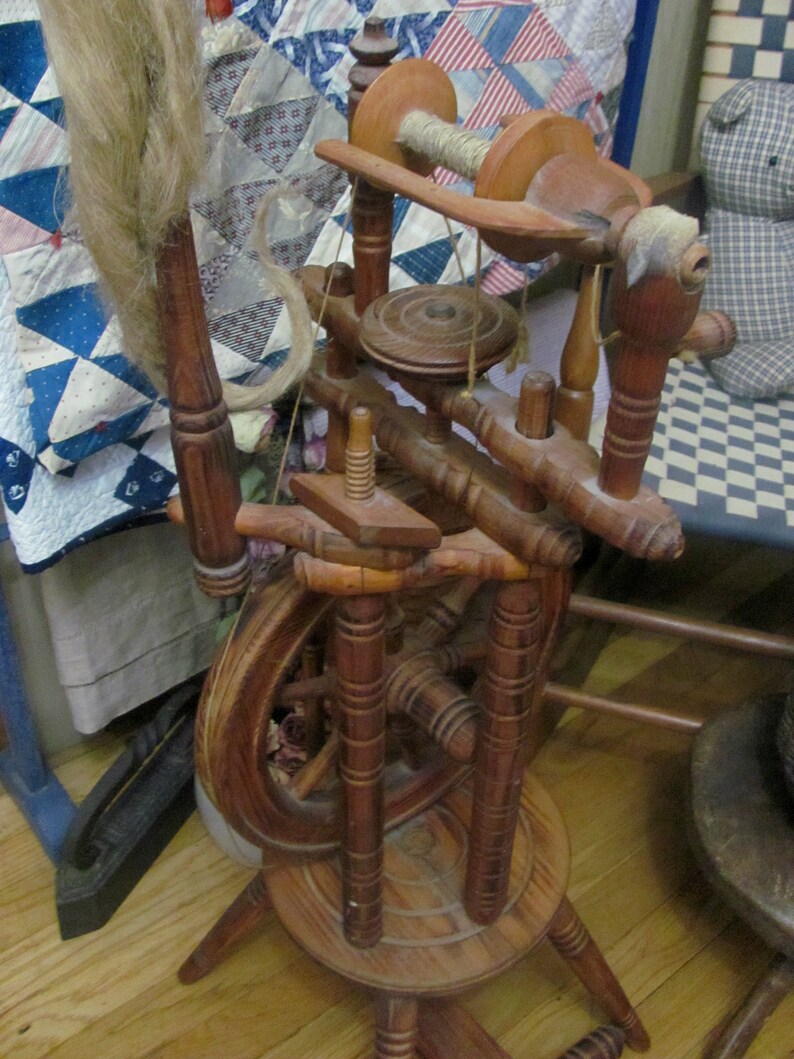 Upright Flax Spinning Wheel Distaff & Flax Bundle Turned - Etsy