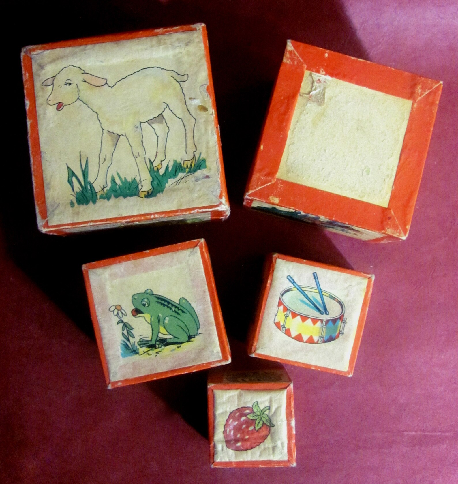 Stacking & Nesting Blocks 5 Charming Lithograph Covered Wood Blocks WF ...