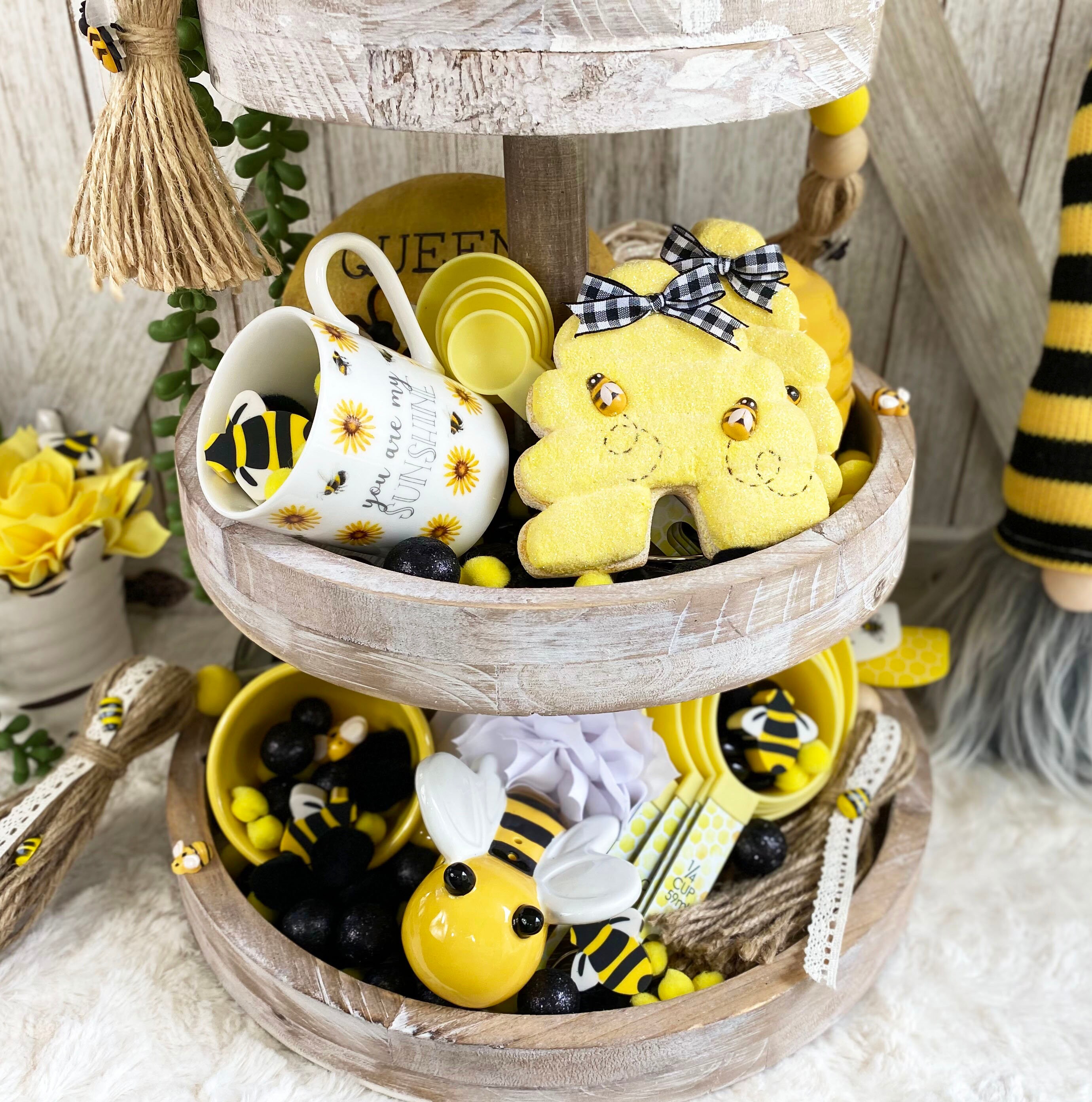 Fake Bee Hive Cookies / Faux Summer Cookies / Bee Decor / Tiered Tray ...