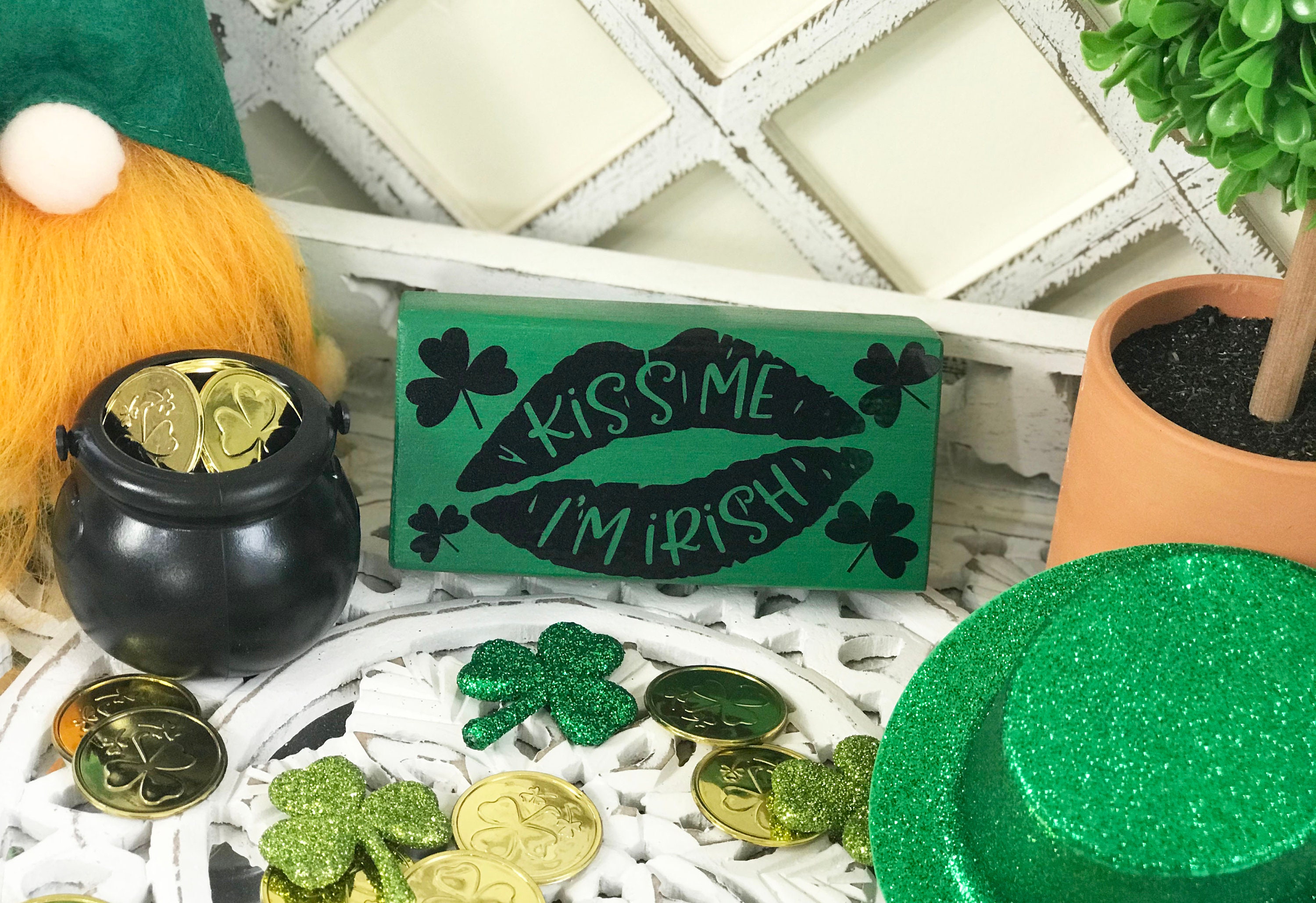 Kiss Me I'm Irish Mini Wood Tiered Tray Sign L St. | Etsy