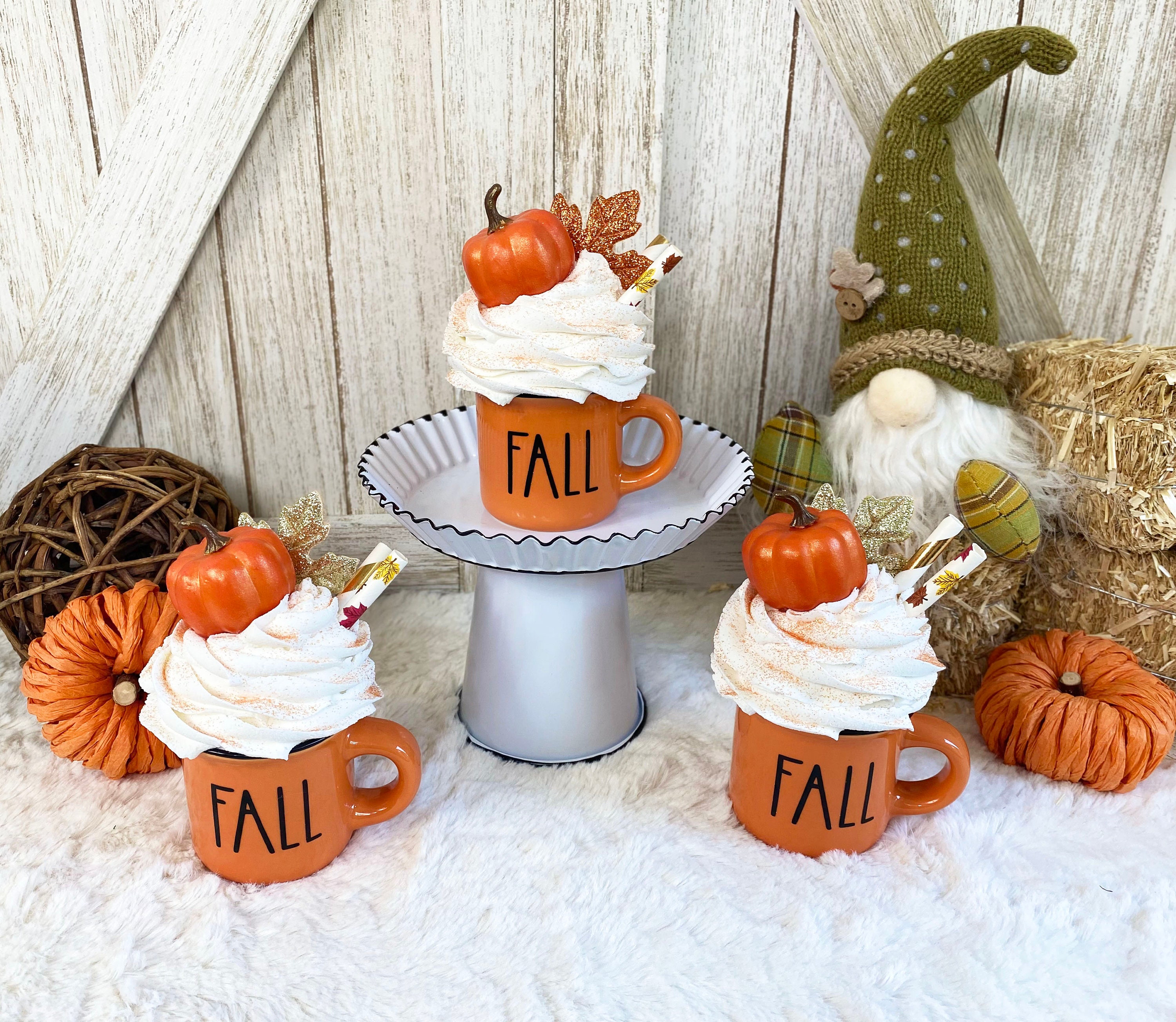 Mini Fall Mug With Faux Whip Cream / Tiered Tray Decor / Fall - Etsy