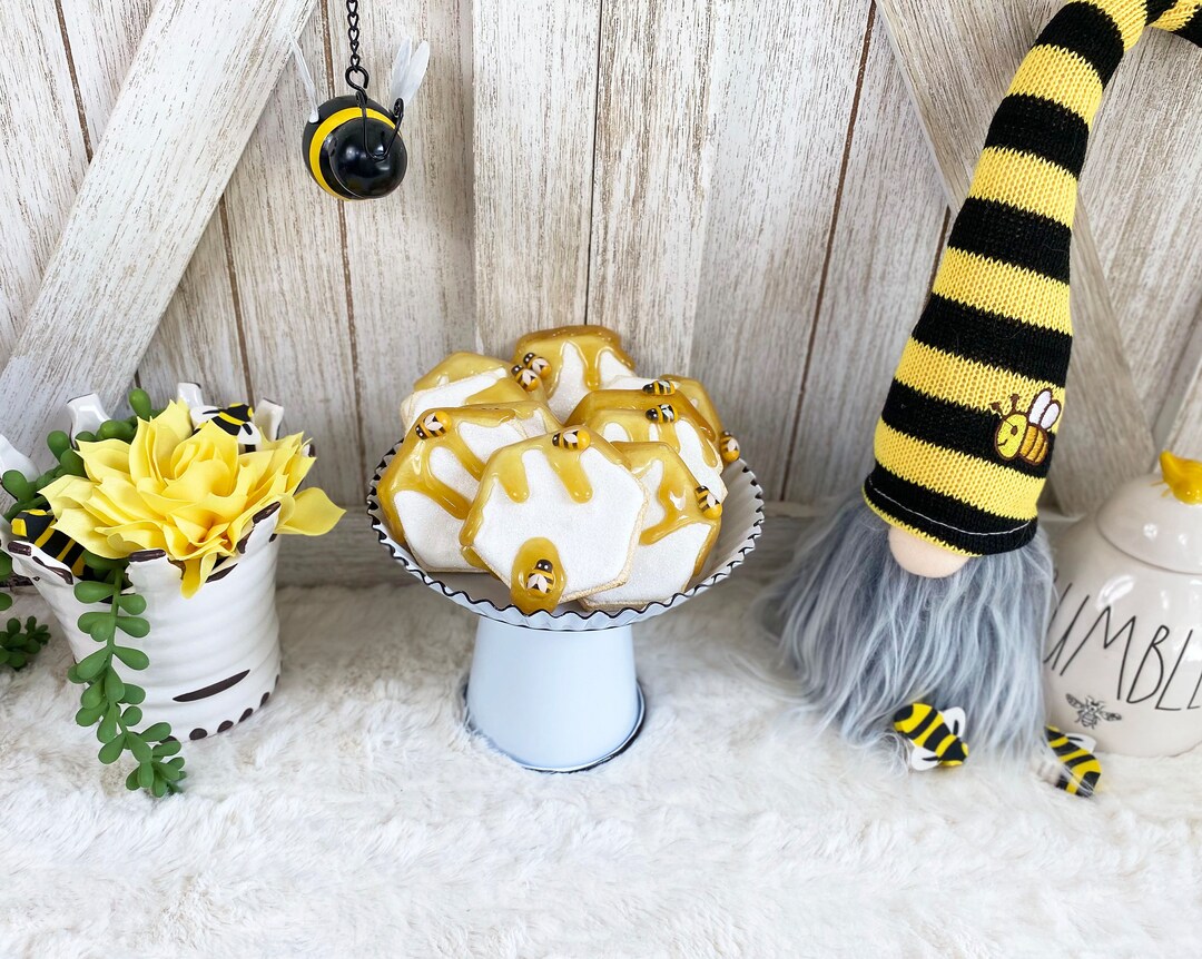 Fake Bee Cookies / Faux Summer Cookies / Bee Decor / Tiered Tray Decor ...