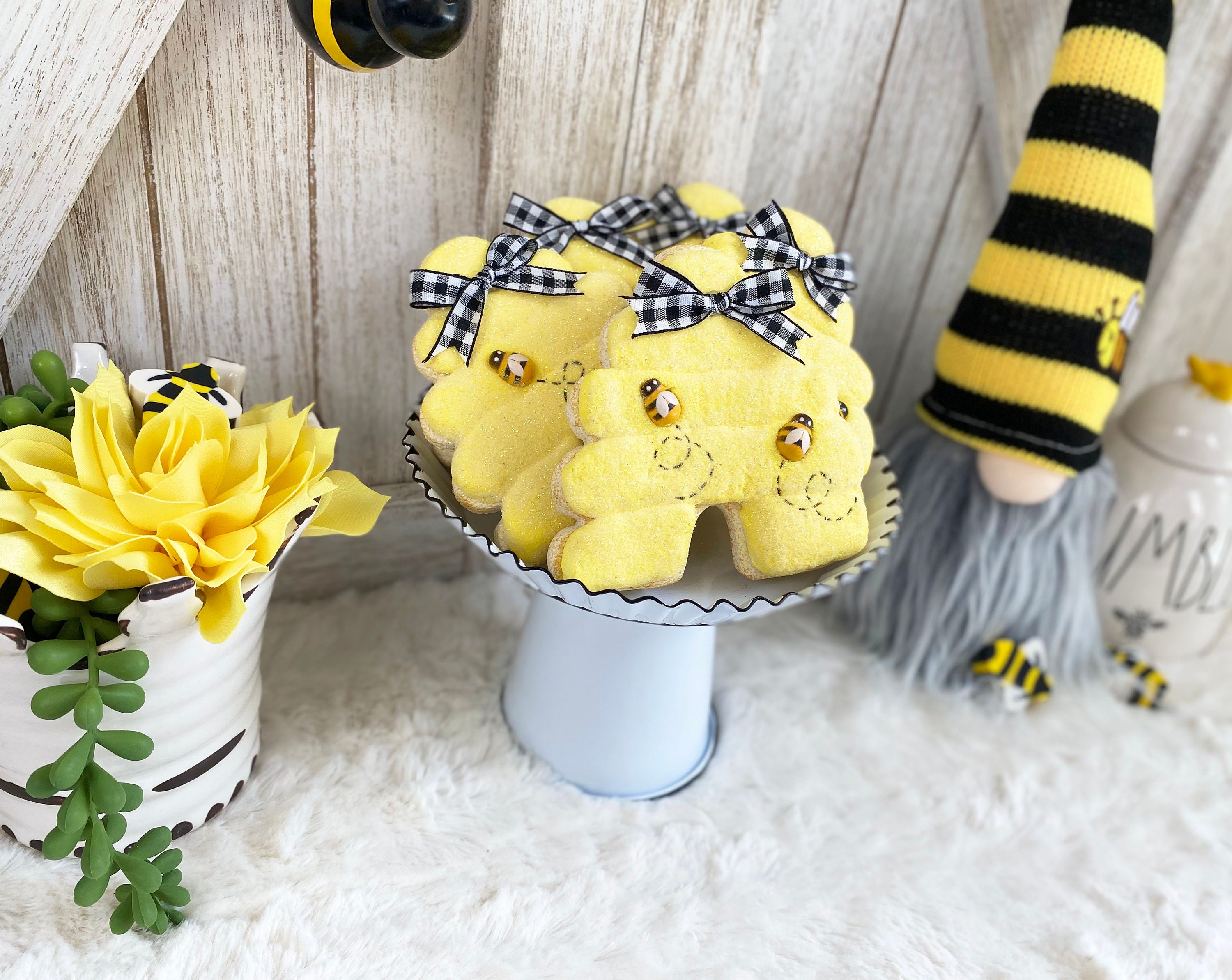 Fake Bee Hive Cookies / Faux Summer Cookies / Bee Decor / Tiered Tray ...