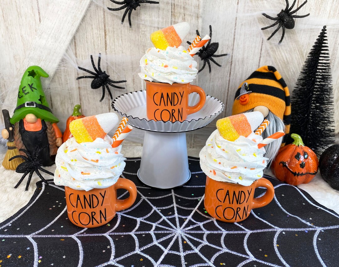 Mini Candy Corn Mug With Faux Whip Cream / Tiered Tray Decor ...