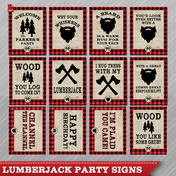 Lumberjack Food Cards Instant Download Customizable Lumberjack Birthday ...