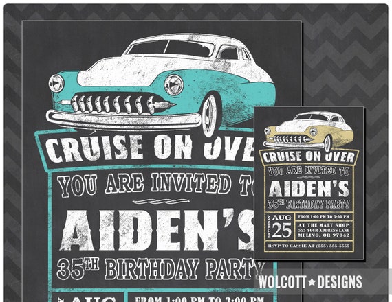 Low Rider Birthday Invitation, 1950 Mercury, Classic Car invite, 50 ...