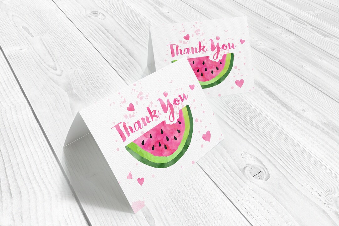 Watermelon Thank You Cards, Folded Card Template, One in a Melon, Pink ...