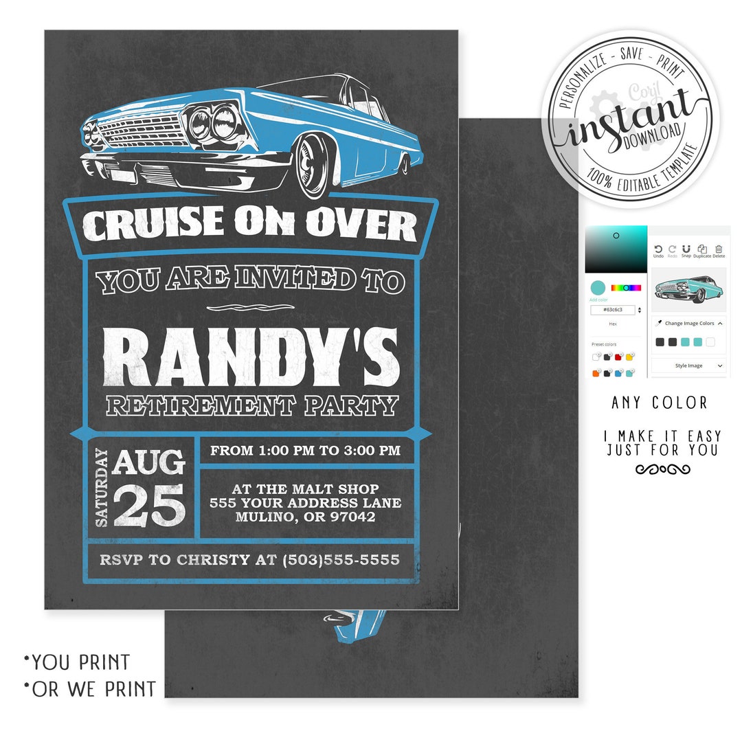 Retirement Party Invitation, 1963 Impala, Classic Car Invite, Low Rider ...