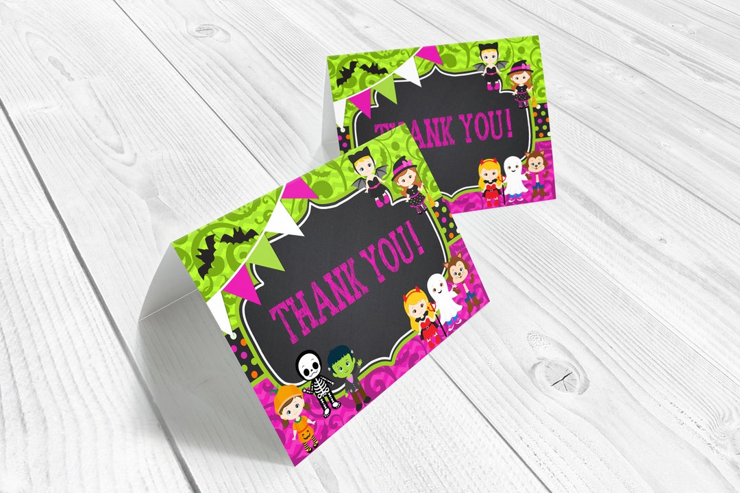 Girls Halloween Thank You Cards Printable Pink Kids Halloween Thank You ...