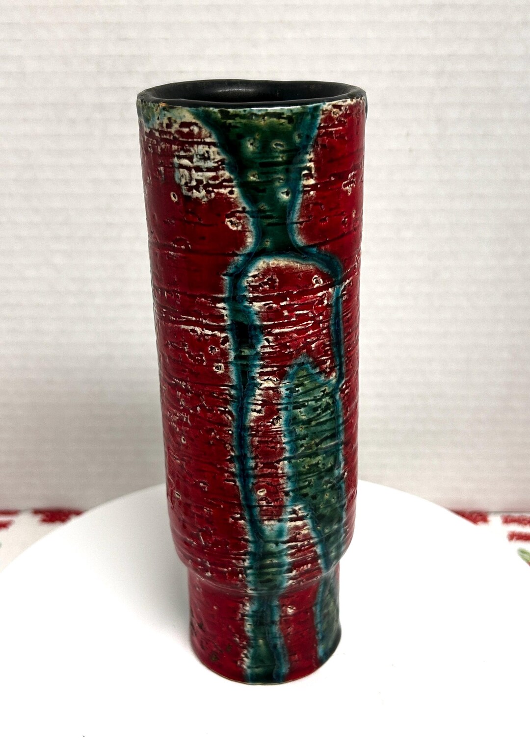 Vintage Mid Century Thick Textured Fat Lava Red Green Glaze Ceramic ...