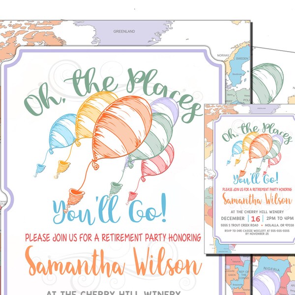 World Map Retirement Invitation - Etsy