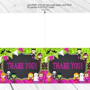 Girls Halloween Thank You Cards Printable Pink Kids Halloween Thank You ...