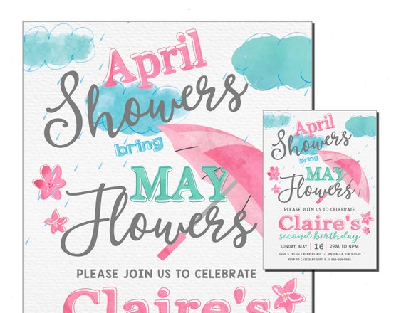 April Showers Birthday Invitation, April Showers Bring May Flowers ...
