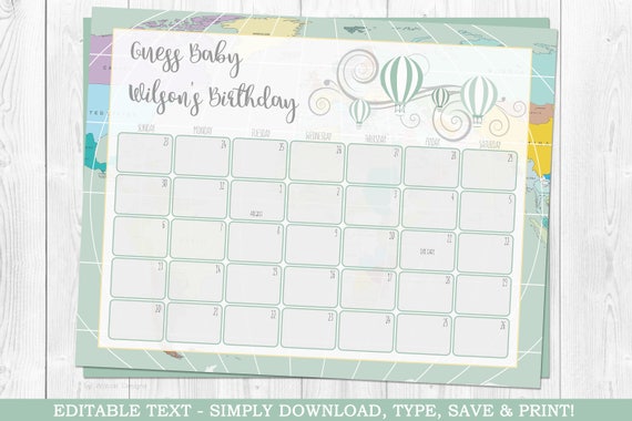 Green Baby Due Date Calendar, Gender Neutral, Predictions Calendar ...