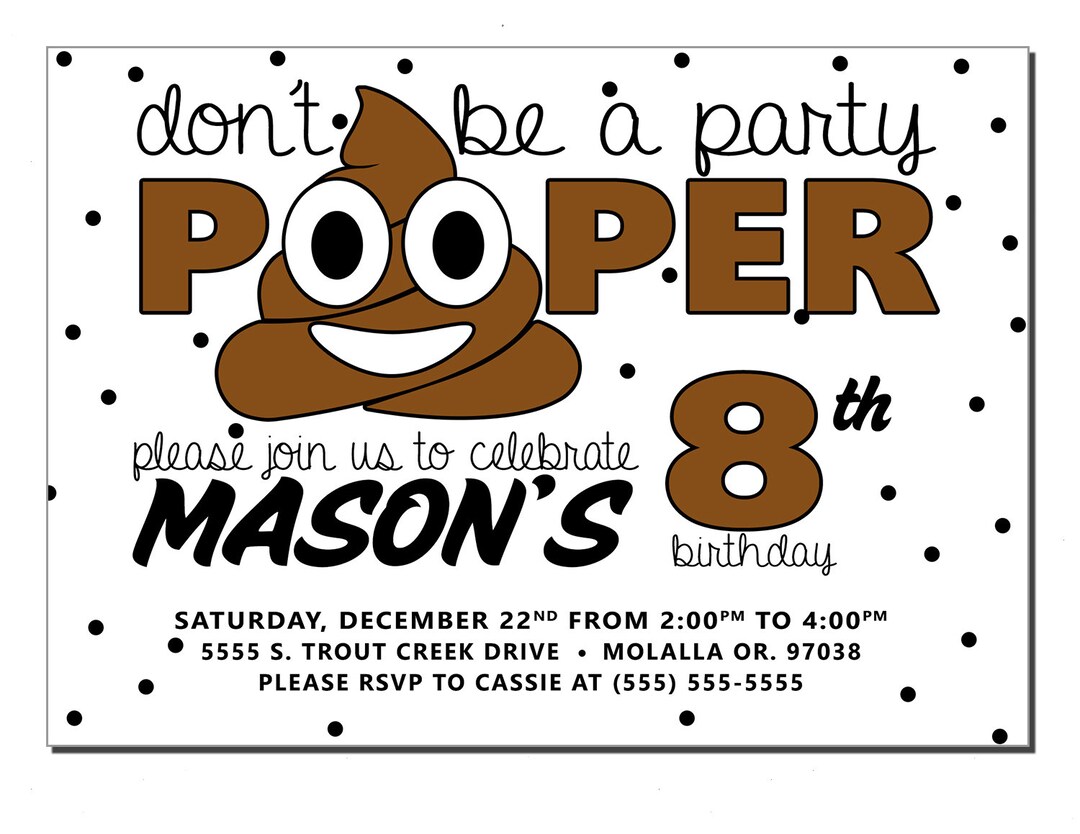 Don't Be a Party Pooper Birthday Invitation, Poop Emoji Party ...