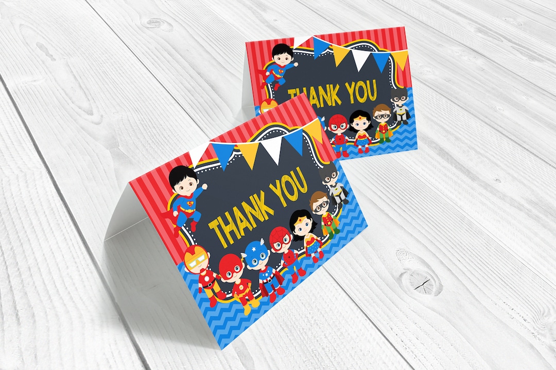Superhero Kids Thank You Cards Folded Card Template Superhero Red and ...