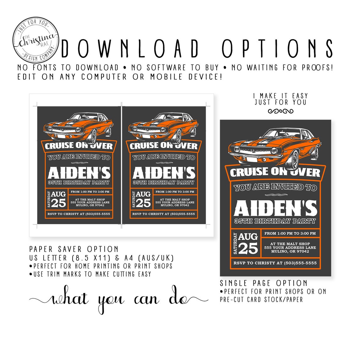 Camaro Hot Rod Birthday Invitation Camaro Invitation Classic - Etsy UK