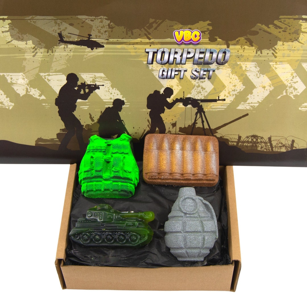 Army Bath Bomb Gift Set Hamper, VBC.LIFE, Torpedo, Camouflage, Bath ...